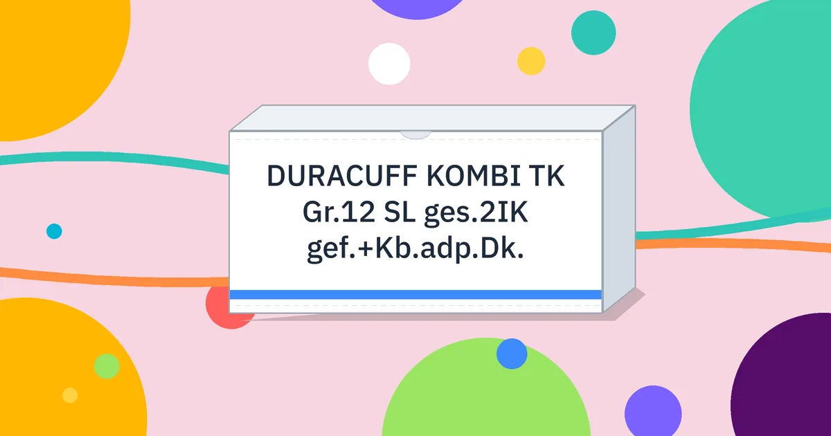 Symbolbild: Packung mit der Aufschrift DURACUFF KOMBI TK Gr.12 SL ges.2IK gef.+Kb.adp.Dk. (PZN 04960702) – Verfügbarkeit und Bezug in Apotheken in Frankfurt am Main
