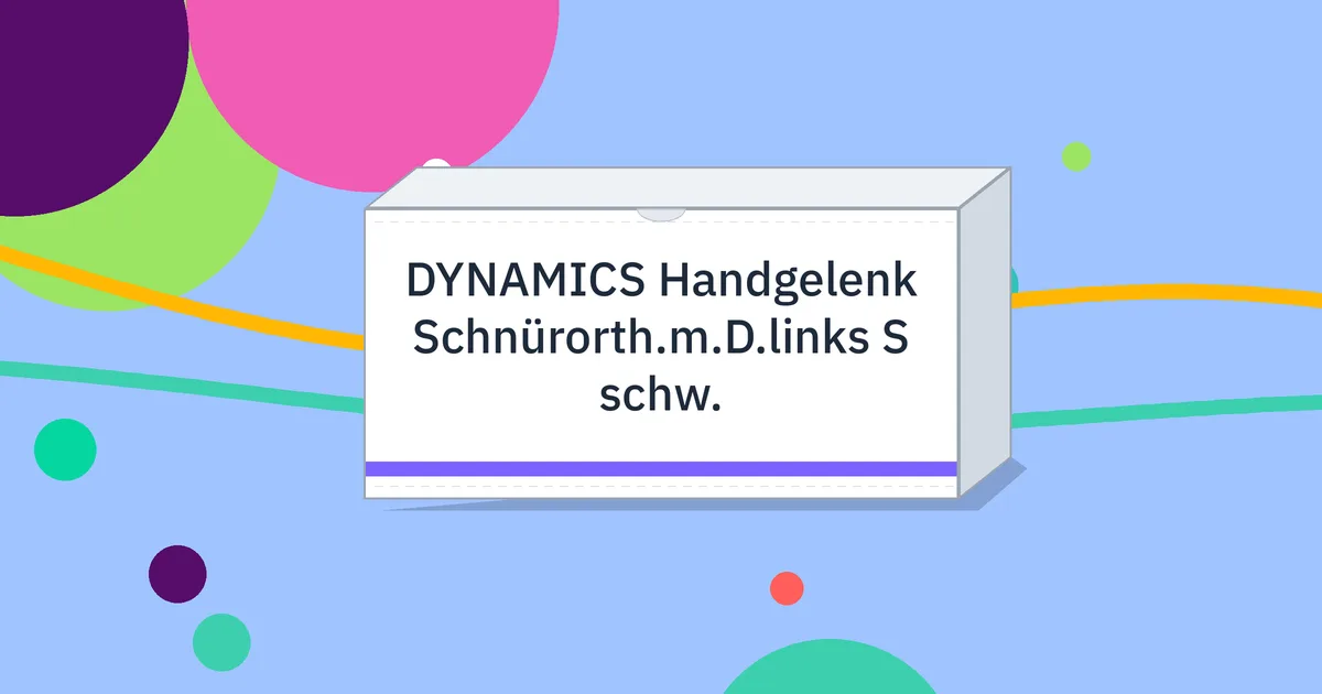 Symbolbild: Packung mit der Aufschrift DYNAMICS Handgelenk Schnürorth.m.D.links S schw. (PZN 10632876) – Verfügbarkeit und Bezug in Apotheken in Frankfurt am Main