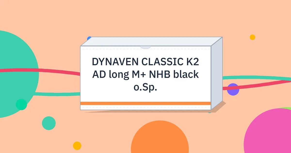 Symbolbild: Packung mit der Aufschrift DYNAVEN CLASSIC K2 AD long M+ NHB black o.Sp. (PZN 18417479) – Verfügbarkeit und Bezug in Apotheken in Frankfurt am Main