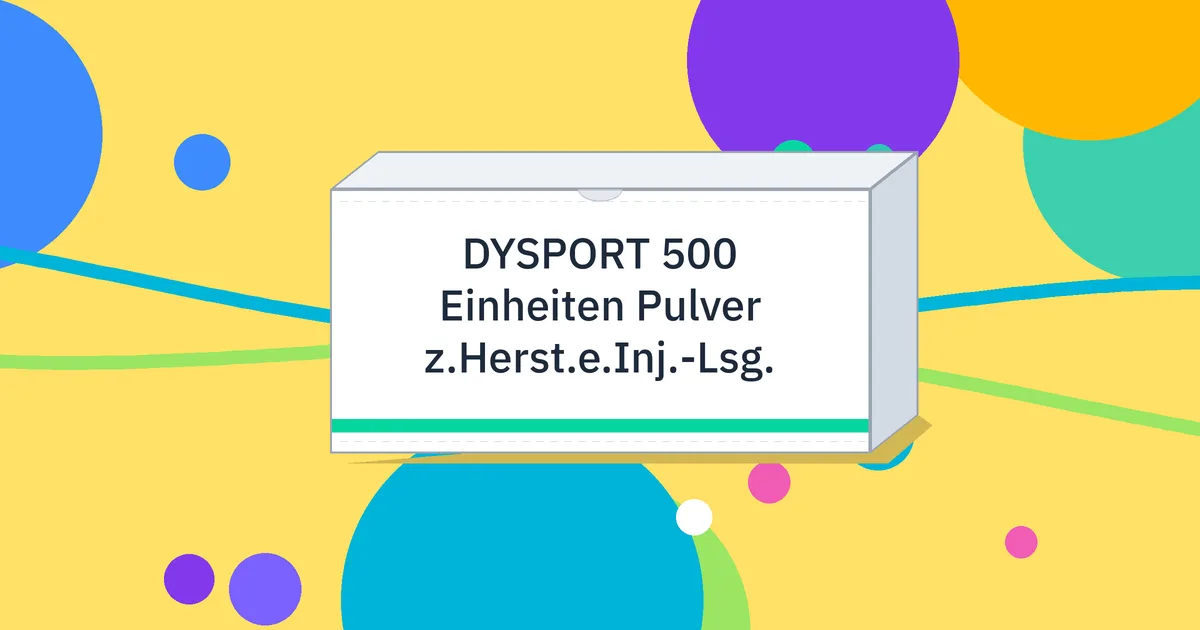 Symbolbild: Packung mit der Aufschrift DYSPORT 500 Einheiten Pulver z.Herst.e.Inj.-Lsg. (PZN 02827442) – Verfügbarkeit und Bezug in Apotheken in Frankfurt am Main