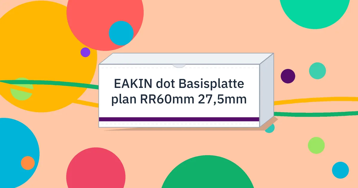 Symbolbild: Packung mit der Aufschrift EAKIN dot Basisplatte plan RR60mm 27,5mm (PZN 11870537) – Verfügbarkeit und Bezug in Apotheken in Frankfurt am Main