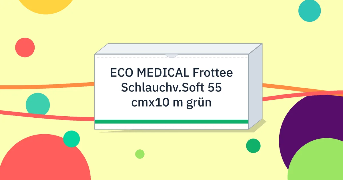 Symbolbild: Packung mit der Aufschrift ECO MEDICAL Frottee Schlauchv.Soft 55 cmx10 m grün (PZN 00881041) – Verfügbarkeit und Bezug in Apotheken in Frankfurt am Main
