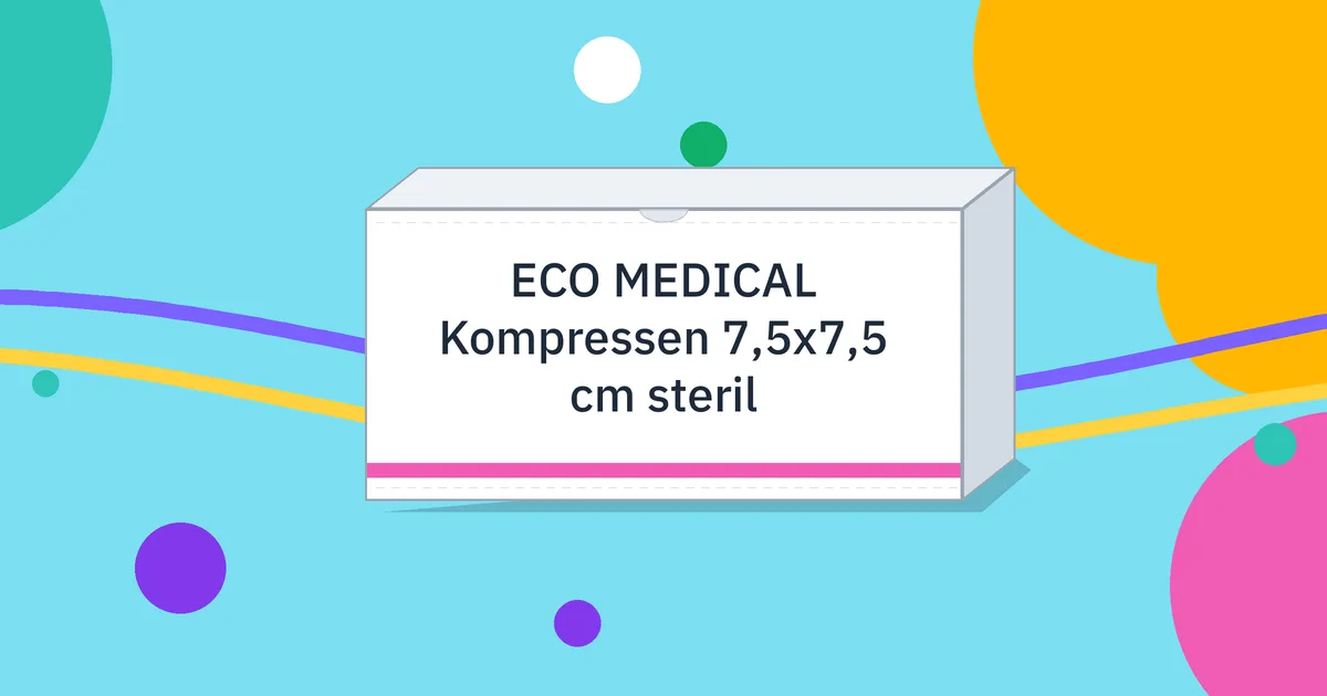 Symbolbild: Packung mit der Aufschrift ECO MEDICAL Kompressen 7,5x7,5 cm steril (PZN 00728813) – Verfügbarkeit und Bezug in Apotheken in Frankfurt am Main