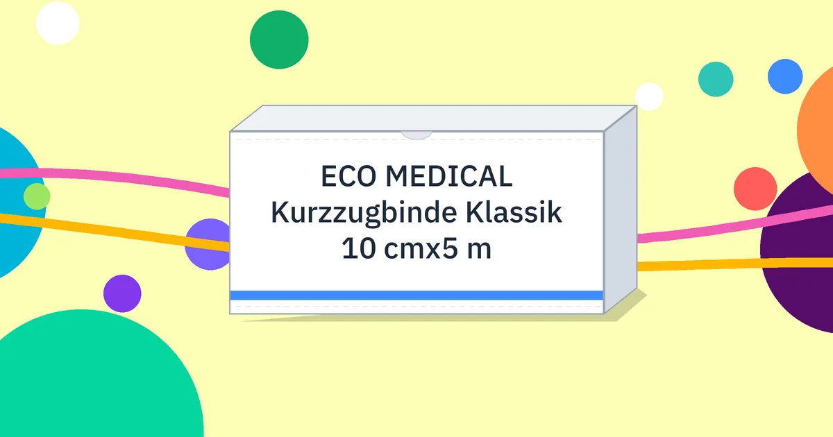 Symbolbild: Packung mit der Aufschrift ECO MEDICAL Kurzzugbinde Klassik 10 cmx5 m (PZN 00743830) – Verfügbarkeit und Bezug in Apotheken in Frankfurt am Main
