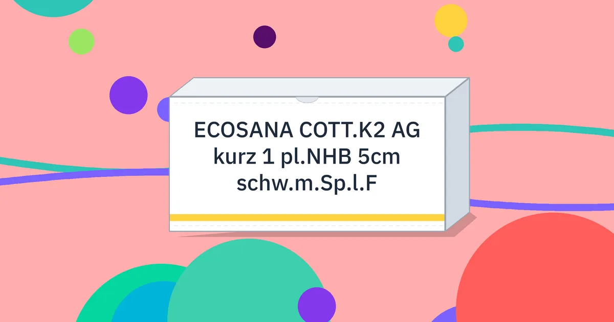 Symbolbild: Packung mit der Aufschrift ECOSANA COTT.K2 AG kurz 1 pl.NHB 5cm schw.m.Sp.l.F (PZN 16948528) – Verfügbarkeit und Bezug in Apotheken in Frankfurt am Main