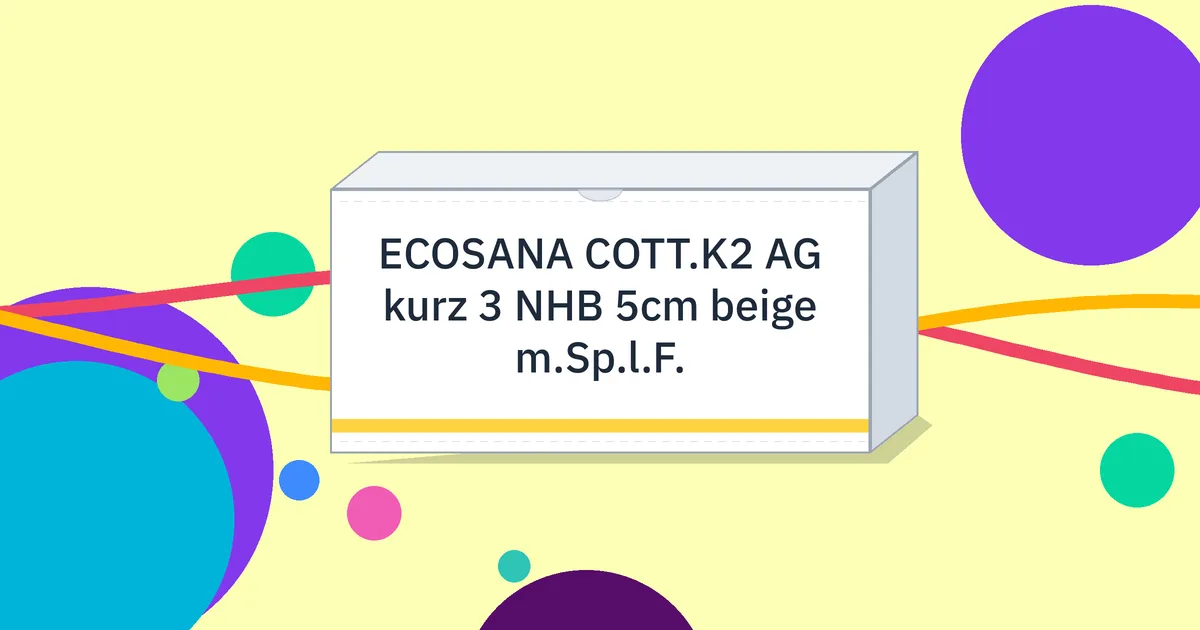 Symbolbild: Packung mit der Aufschrift ECOSANA COTT.K2 AG kurz 3 NHB 5cm beige m.Sp.l.F. (PZN 16949479) – Verfügbarkeit und Bezug in Apotheken in Frankfurt am Main