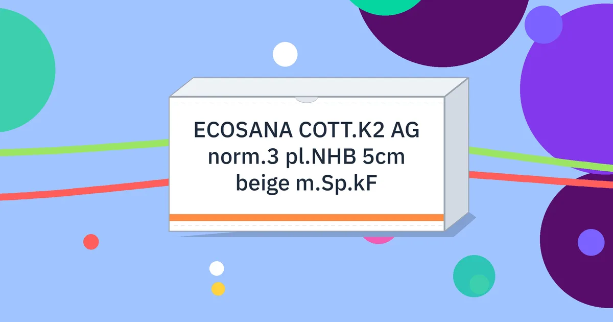 Symbolbild: Packung mit der Aufschrift ECOSANA COTT.K2 AG norm.3 pl.NHB 5cm beige m.Sp.kF (PZN 16949516) – Verfügbarkeit und Bezug in Apotheken in Frankfurt am Main