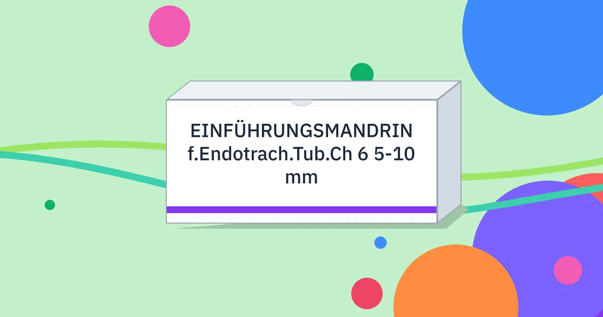 Symbolbild: Packung mit der Aufschrift EINFÜHRUNGSMANDRIN f.Endotrach.Tub.Ch 6 5-10 mm (PZN 07220242) – Verfügbarkeit und Bezug in Apotheken in Frankfurt am Main