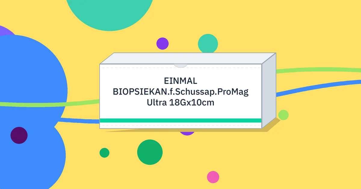 Symbolbild: Packung mit der Aufschrift EINMAL BIOPSIEKAN.f.Schussap.ProMag Ultra 18Gx10cm (PZN 00282820) – Verfügbarkeit und Bezug in Apotheken in Frankfurt am Main