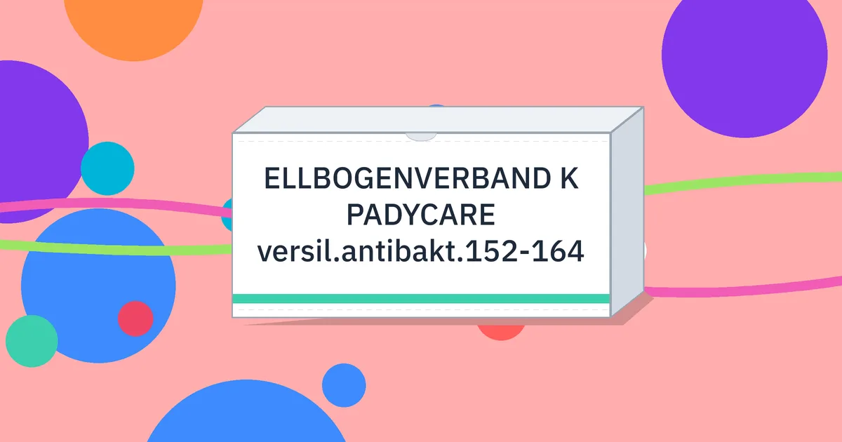 Symbolbild: Packung mit der Aufschrift ELLBOGENVERBAND K PADYCARE versil.antibakt.152-164 (PZN 10939801) – Verfügbarkeit und Bezug in Apotheken in Frankfurt am Main