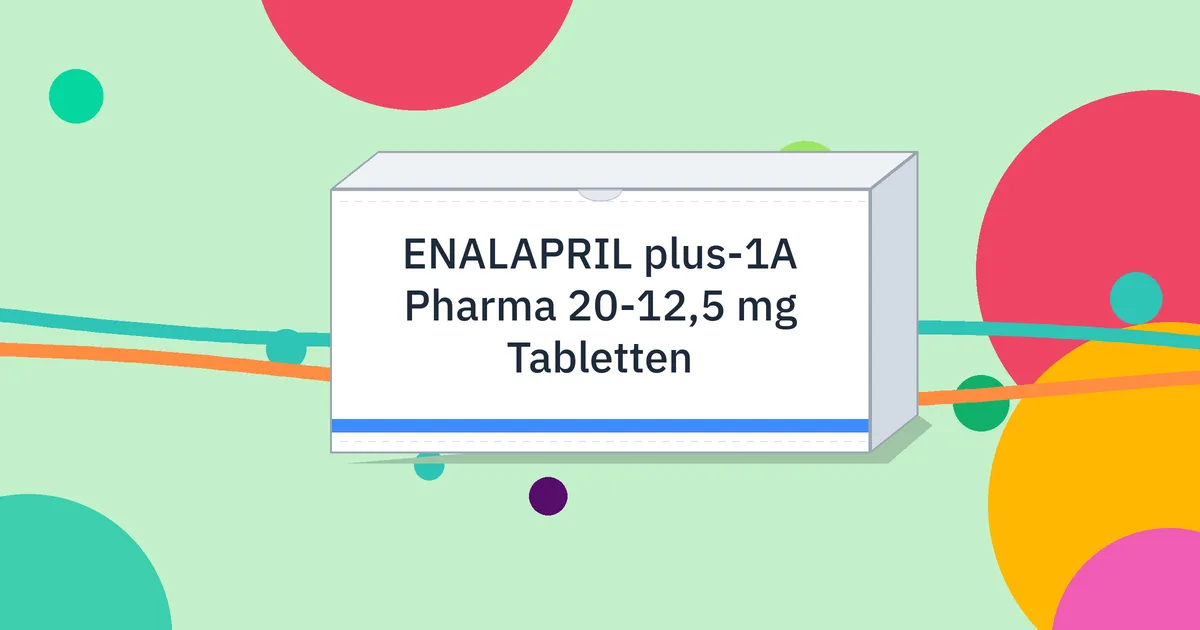 Symbolbild: Packung mit der Aufschrift ENALAPRIL plus-1A Pharma 20-12,5 mg Tabletten (PZN 07300774) – Verfügbarkeit und Bezug in Apotheken in Frankfurt am Main