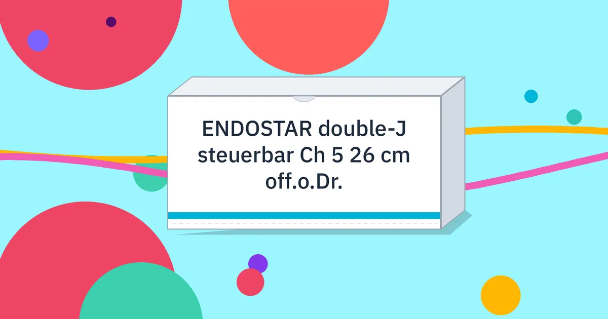 Symbolbild: Packung mit der Aufschrift ENDOSTAR double-J steuerbar Ch 5 26 cm off.o.Dr. (PZN 00439405) – Verfügbarkeit und Bezug in Apotheken in Frankfurt am Main