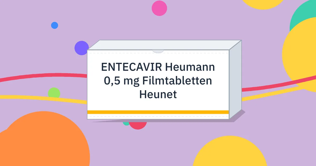 Symbolbild: Packung mit der Aufschrift ENTECAVIR Heumann 0,5 mg Filmtabletten Heunet (PZN 18156033) – Verfügbarkeit und Bezug in Apotheken in Frankfurt am Main