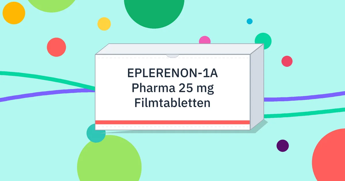 Symbolbild: Packung mit der Aufschrift EPLERENON-1A Pharma 25 mg Filmtabletten (PZN 17978879) – Verfügbarkeit und Bezug in Apotheken in Frankfurt am Main