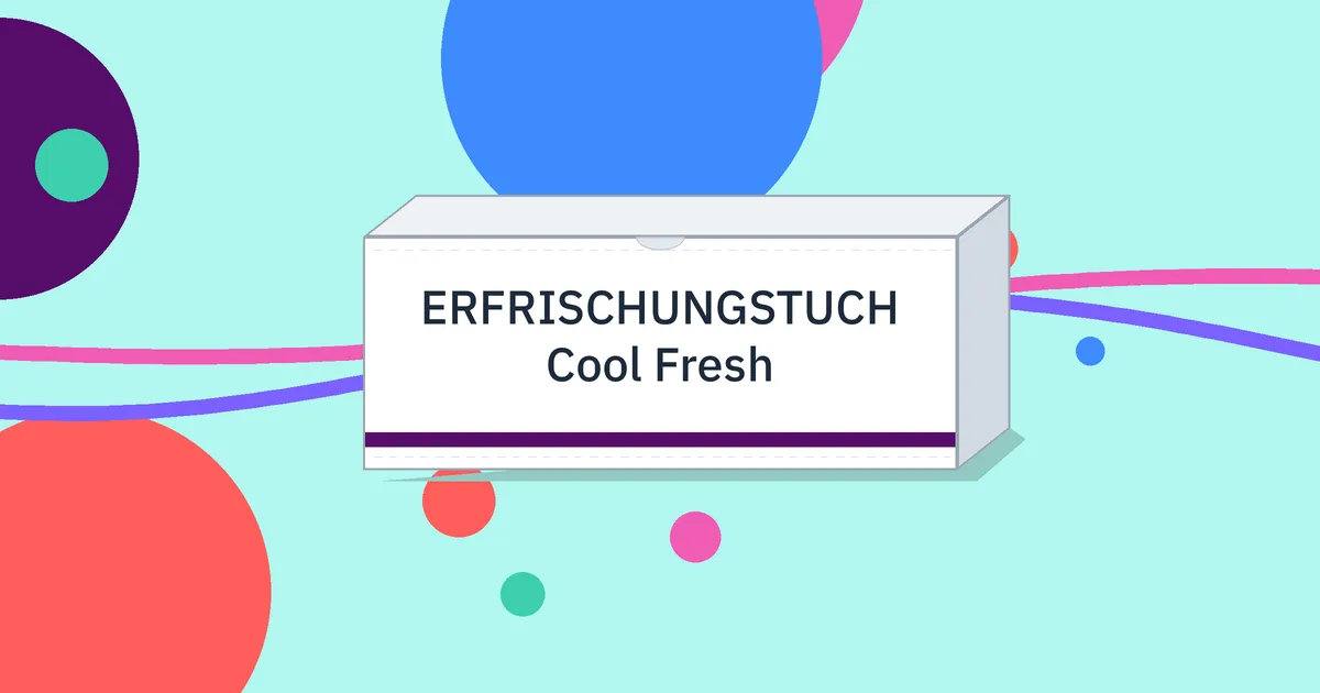 Symbolbild: Packung mit der Aufschrift ERFRISCHUNGSTUCH Cool Fresh (PZN 04832772) – Verfügbarkeit und Bezug in Apotheken in Frankfurt am Main