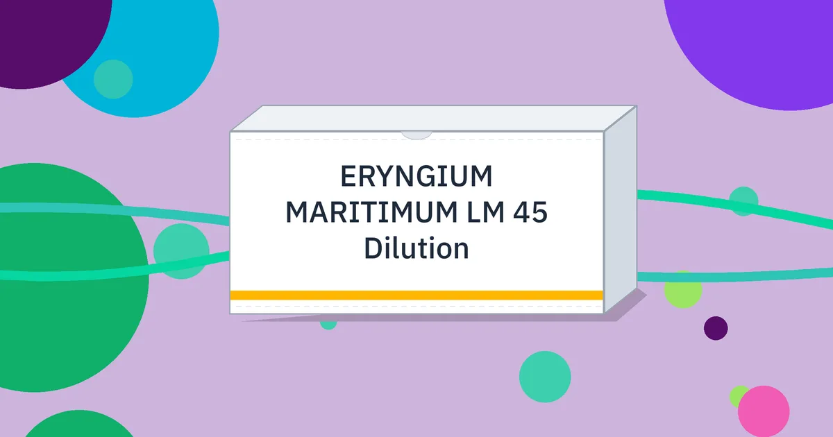 Symbolbild: Packung mit der Aufschrift ERYNGIUM MARITIMUM LM 45 Dilution (PZN 13479257) – Verfügbarkeit und Bezug in Apotheken in Frankfurt am Main