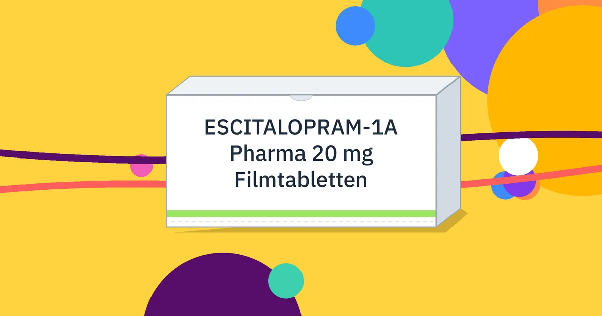 Symbolbild: Packung mit der Aufschrift ESCITALOPRAM-1A Pharma 20 mg Filmtabletten (PZN 10254109) – Verfügbarkeit und Bezug in Apotheken in Frankfurt am Main