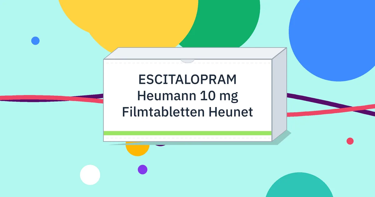Symbolbild: Packung mit der Aufschrift ESCITALOPRAM Heumann 10 mg Filmtabletten Heunet (PZN 12581746) – Verfügbarkeit und Bezug in Apotheken in Frankfurt am Main