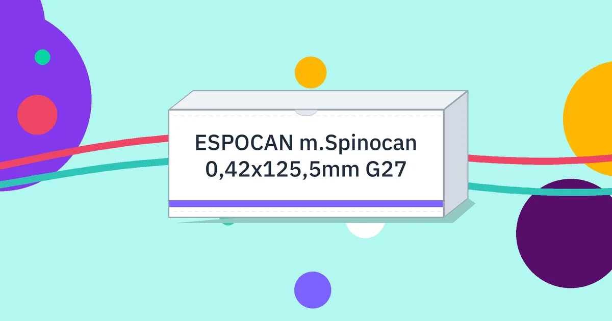 Symbolbild: Packung mit der Aufschrift ESPOCAN m.Spinocan 0,42x125,5mm G27 (PZN 08872260) – Verfügbarkeit und Bezug in Apotheken in Frankfurt am Main