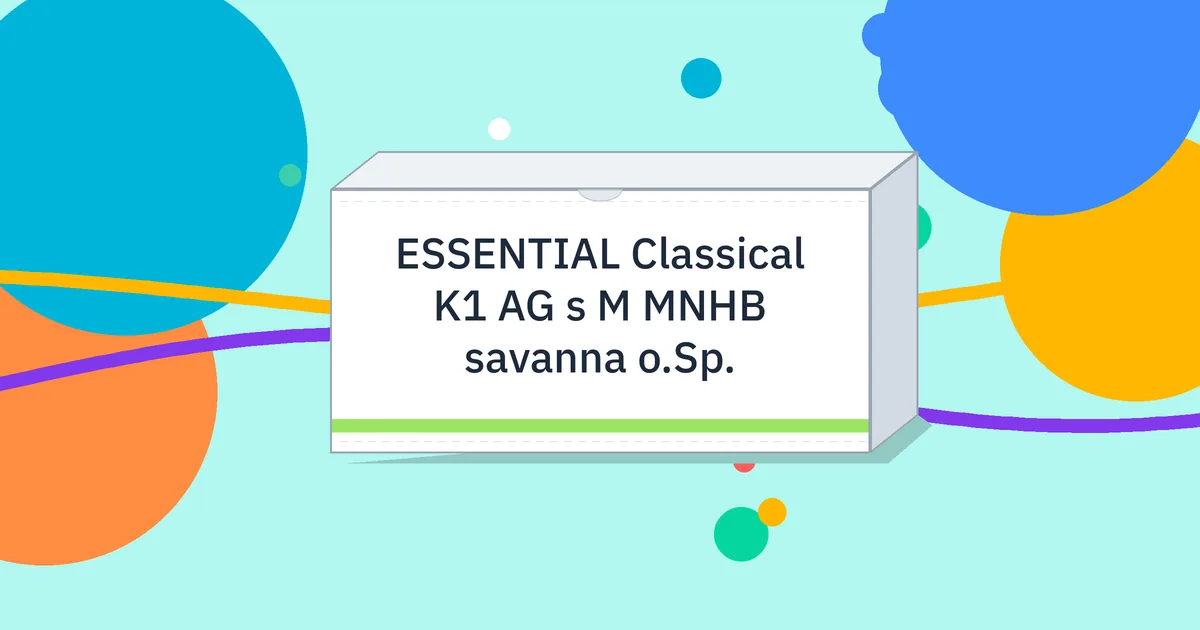 Symbolbild: Packung mit der Aufschrift ESSENTIAL Classical K1 AG s M MNHB savanna o.Sp. (PZN 19320457) – Verfügbarkeit und Bezug in Apotheken in Frankfurt am Main