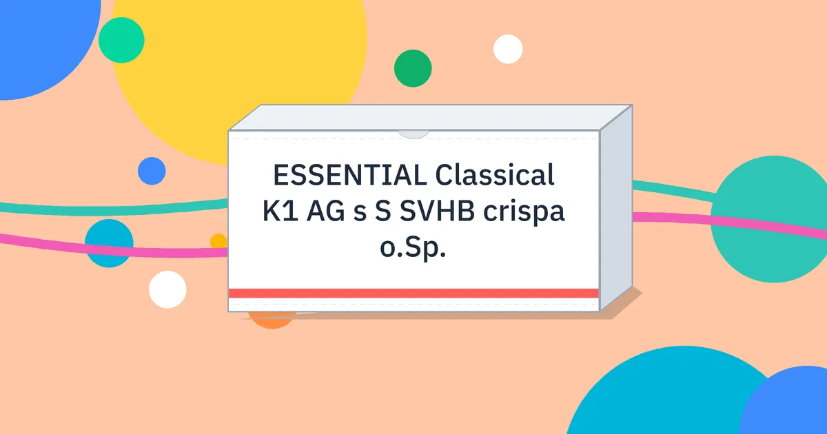 Symbolbild: Packung mit der Aufschrift ESSENTIAL Classical K1 AG s S SVHB crispa o.Sp. (PZN 18420174) – Verfügbarkeit und Bezug in Apotheken in Frankfurt am Main