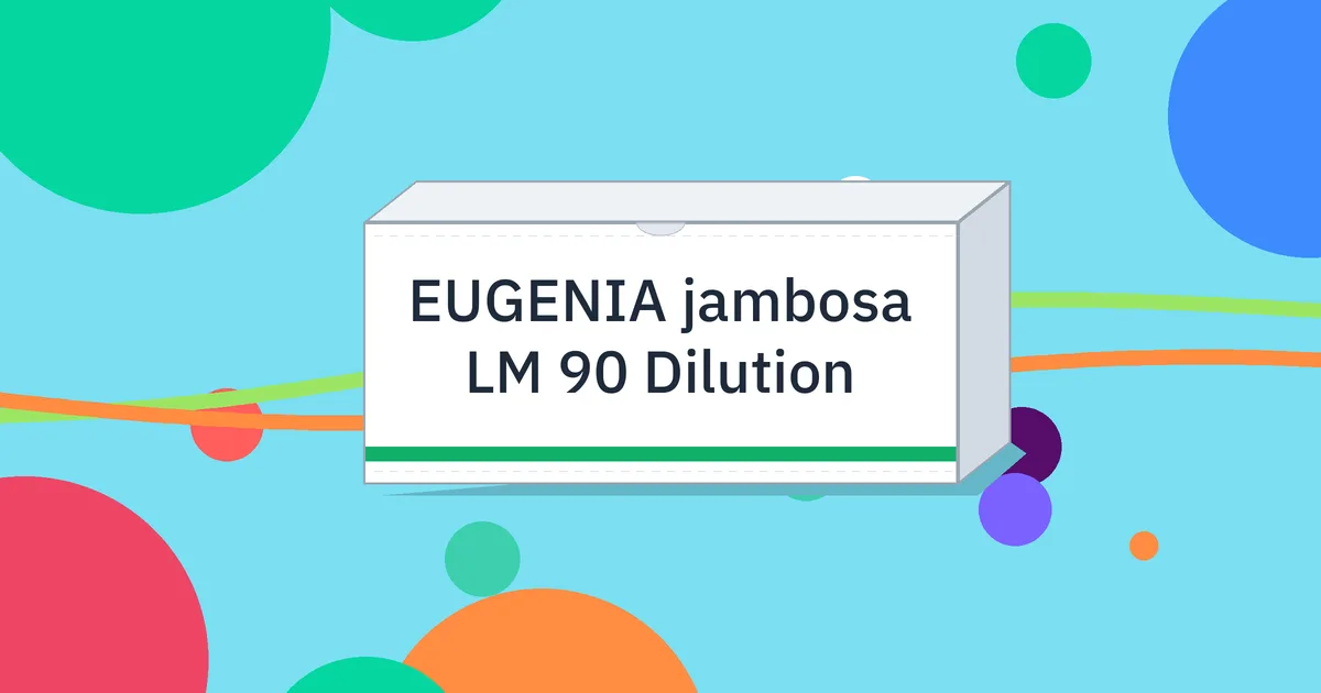 Symbolbild: Packung mit der Aufschrift EUGENIA jambosa LM 90 Dilution (PZN 13481194) – Verfügbarkeit und Bezug in Apotheken in Frankfurt am Main