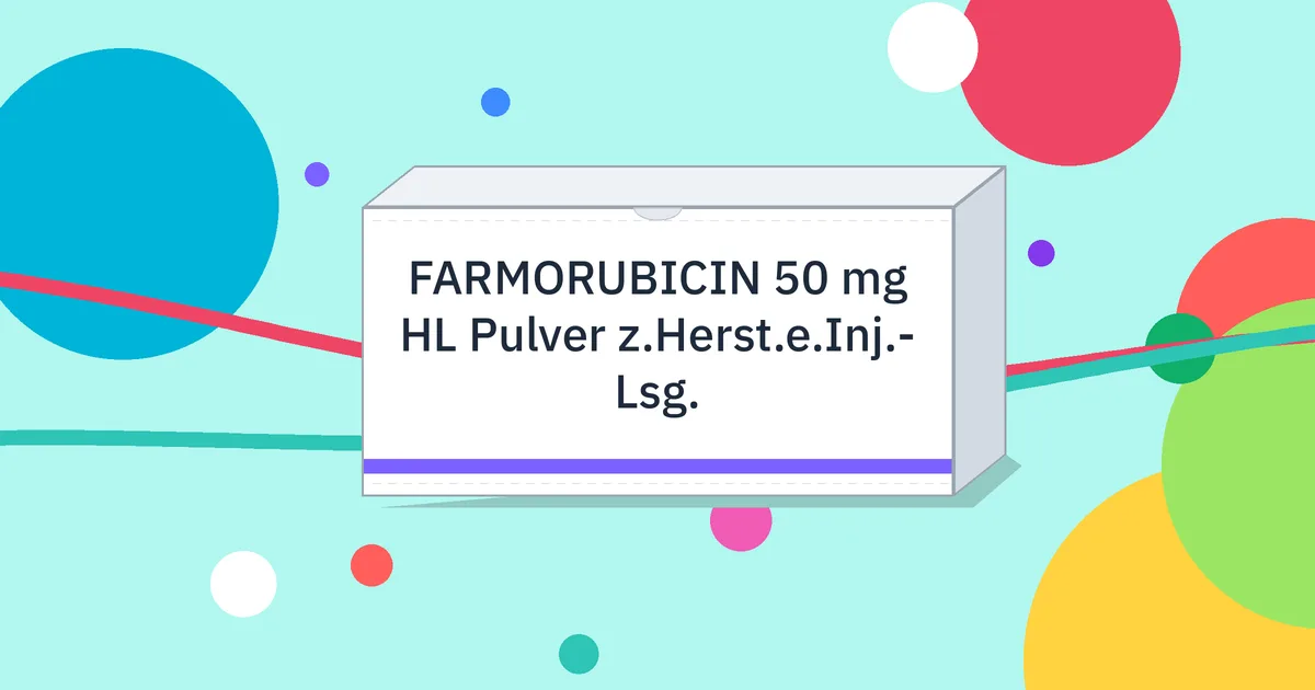 Symbolbild: Packung mit der Aufschrift FARMORUBICIN 50 mg HL Pulver z.Herst.e.Inj.-Lsg. (PZN 00759966) – Verfügbarkeit und Bezug in Apotheken in Frankfurt am Main