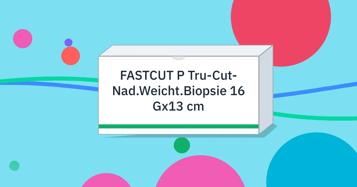 Symbolbild: Packung mit der Aufschrift FASTCUT P Tru-Cut-Nad.Weicht.Biopsie 16 Gx13 cm (PZN 19734822) – Verfügbarkeit und Bezug in Apotheken in Frankfurt am Main