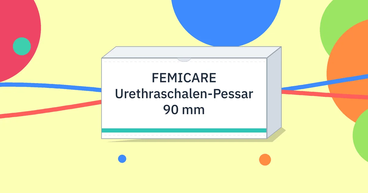 Symbolbild: Packung mit der Aufschrift FEMICARE Urethraschalen-Pessar 90 mm (PZN 19336731) – Verfügbarkeit und Bezug in Apotheken in Frankfurt am Main