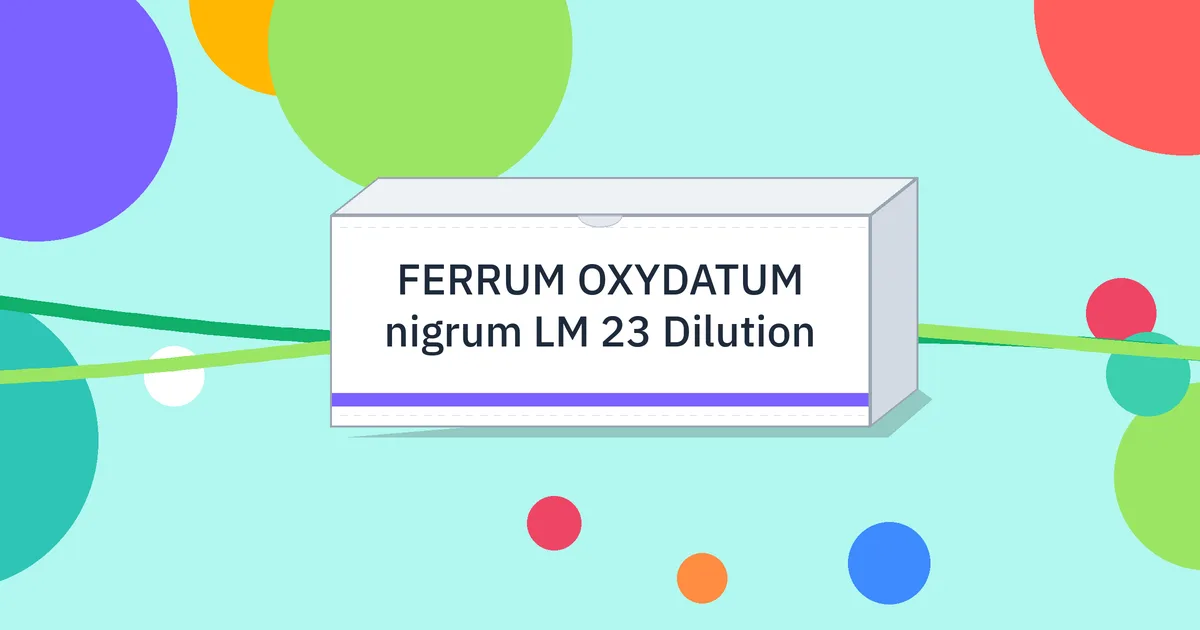 Symbolbild: Packung mit der Aufschrift FERRUM OXYDATUM nigrum LM 23 Dilution (PZN 12851329) – Verfügbarkeit und Bezug in Apotheken in Frankfurt am Main