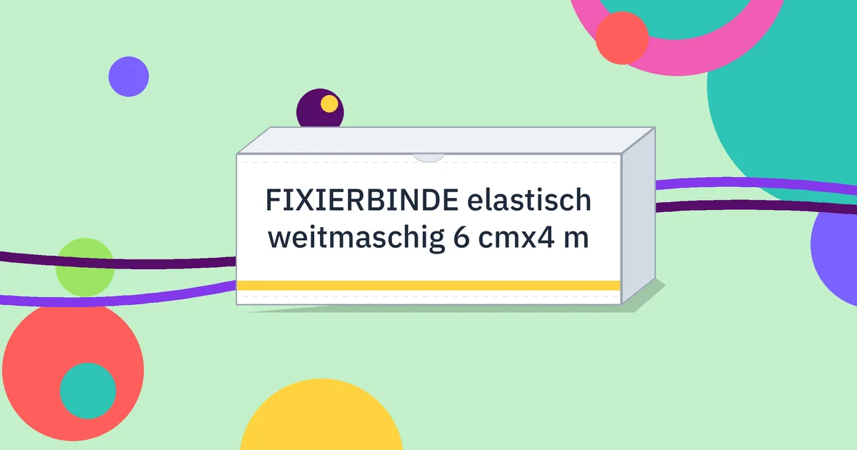 Symbolbild: Packung mit der Aufschrift FIXIERBINDE elastisch weitmaschig 6 cmx4 m (PZN 03842900) – Verfügbarkeit und Bezug in Apotheken in Frankfurt am Main