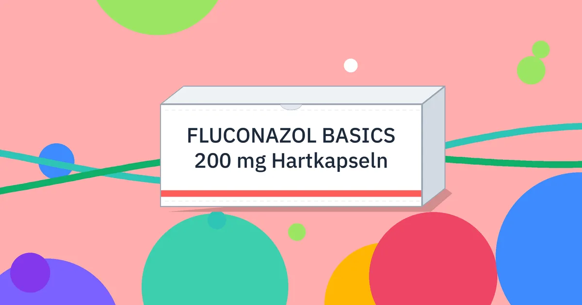 Symbolbild: Packung mit der Aufschrift FLUCONAZOL BASICS 200 mg Hartkapseln (PZN 00296609) – Verfügbarkeit und Bezug in Apotheken in Frankfurt am Main