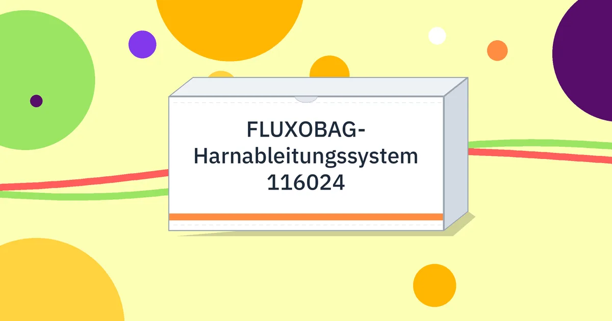 Symbolbild: Packung mit der Aufschrift FLUXOBAG-Harnableitungssystem 116024 (PZN 11566058) – Verfügbarkeit und Bezug in Apotheken in Frankfurt am Main