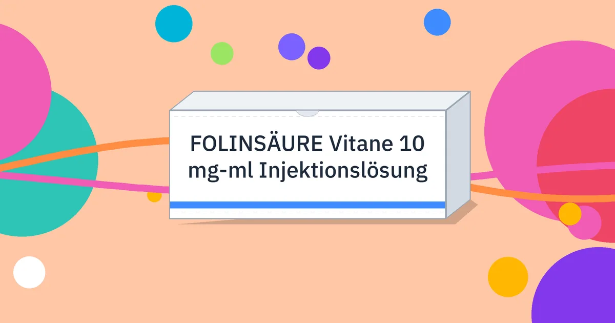 Symbolbild: Packung mit der Aufschrift FOLINSÄURE Vitane 10 mg-ml Injektionslösung (PZN 11289073) – Verfügbarkeit und Bezug in Apotheken in Frankfurt am Main