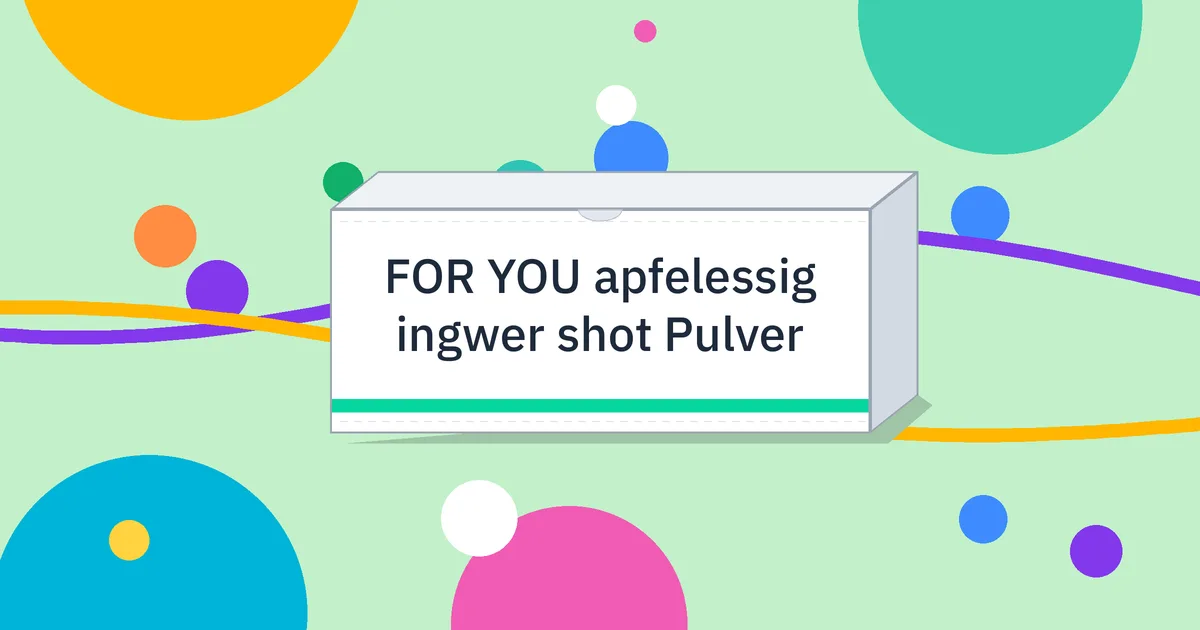 Symbolbild: Packung mit der Aufschrift FOR YOU apfelessig ingwer shot Pulver (PZN 18330347) – Verfügbarkeit und Bezug in Apotheken in Frankfurt am Main