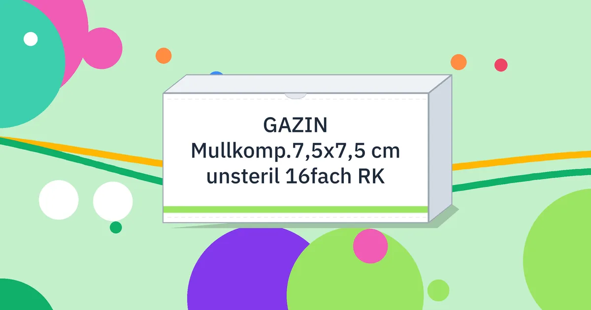 Symbolbild: Packung mit der Aufschrift GAZIN Mullkomp.7,5x7,5 cm unsteril 16fach RK (PZN 03959482) – Verfügbarkeit und Bezug in Apotheken in Frankfurt am Main