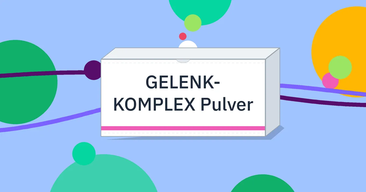 Symbolbild: Packung mit der Aufschrift GELENK-KOMPLEX Pulver (PZN 16837326) – Verfügbarkeit und Bezug in Apotheken in Frankfurt am Main