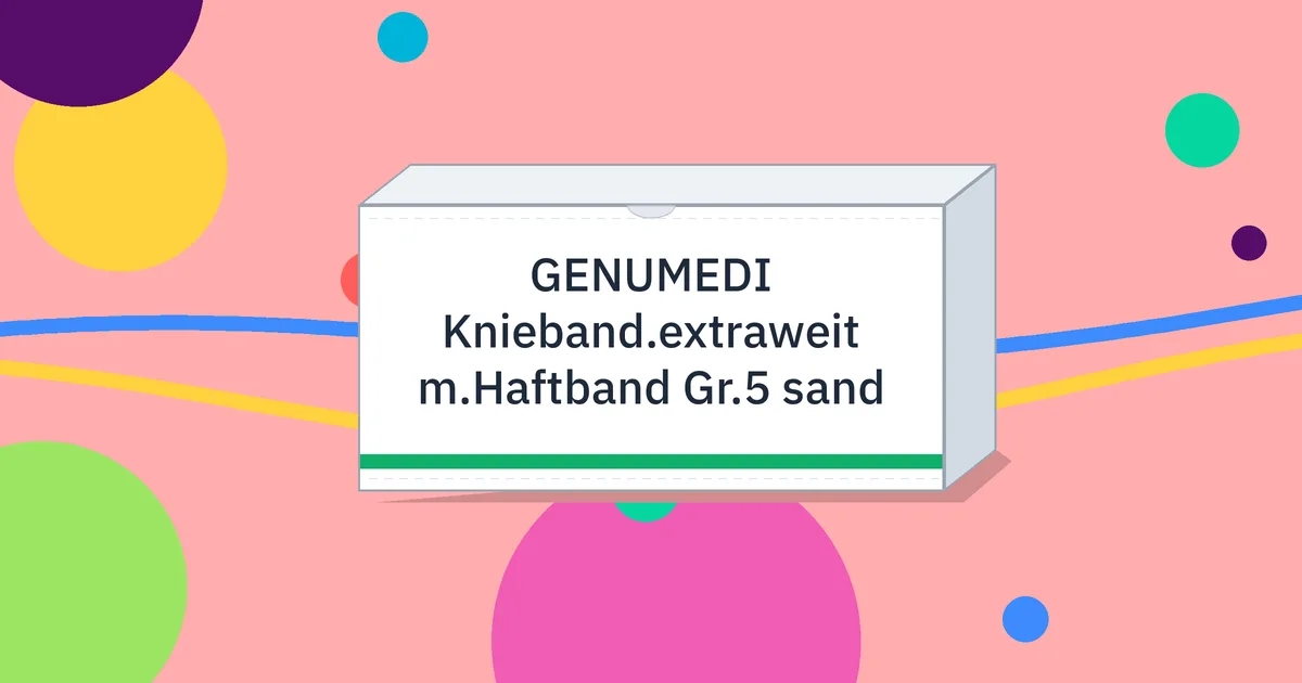 Symbolbild: Packung mit der Aufschrift GENUMEDI Knieband.extraweit m.Haftband Gr.5 sand (PZN 09194017) – Verfügbarkeit und Bezug in Apotheken in Frankfurt am Main