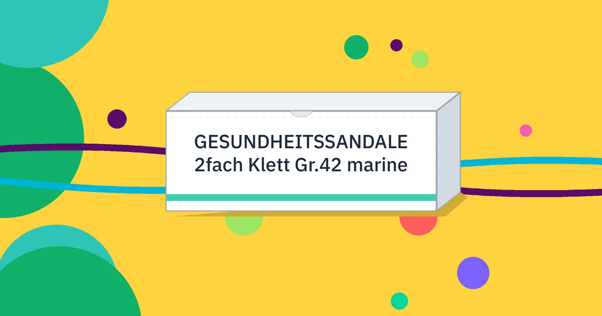 Symbolbild: Packung mit der Aufschrift GESUNDHEITSSANDALE 2fach Klett Gr.42 marine (PZN 13920972) – Verfügbarkeit und Bezug in Apotheken in Frankfurt am Main