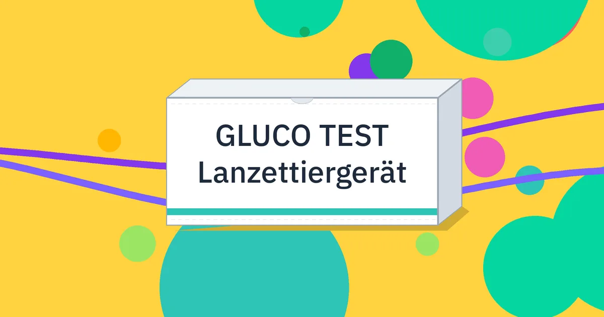 Symbolbild: Packung mit der Aufschrift GLUCO TEST Lanzettiergerät (PZN 03865568) – Verfügbarkeit und Bezug in Apotheken in Frankfurt am Main