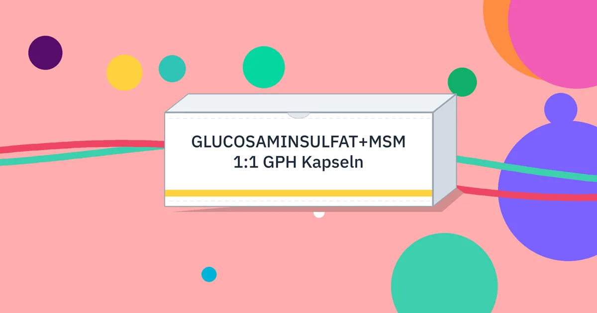 Symbolbild: Packung mit der Aufschrift GLUCOSAMINSULFAT+MSM 1:1 GPH Kapseln (PZN 00635796) – Verfügbarkeit und Bezug in Apotheken in Frankfurt am Main