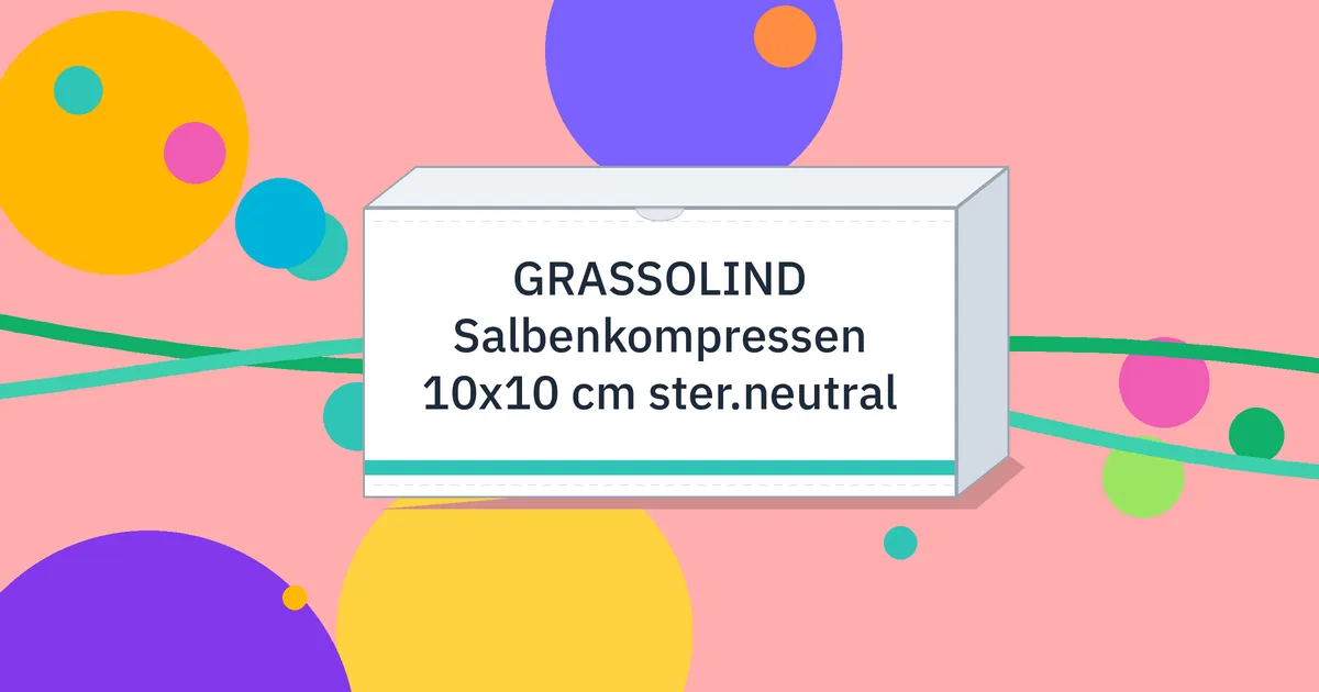 Symbolbild: Packung mit der Aufschrift GRASSOLIND Salbenkompressen 10x10 cm ster.neutral (PZN 20720771) – Verfügbarkeit und Bezug in Apotheken in Frankfurt am Main