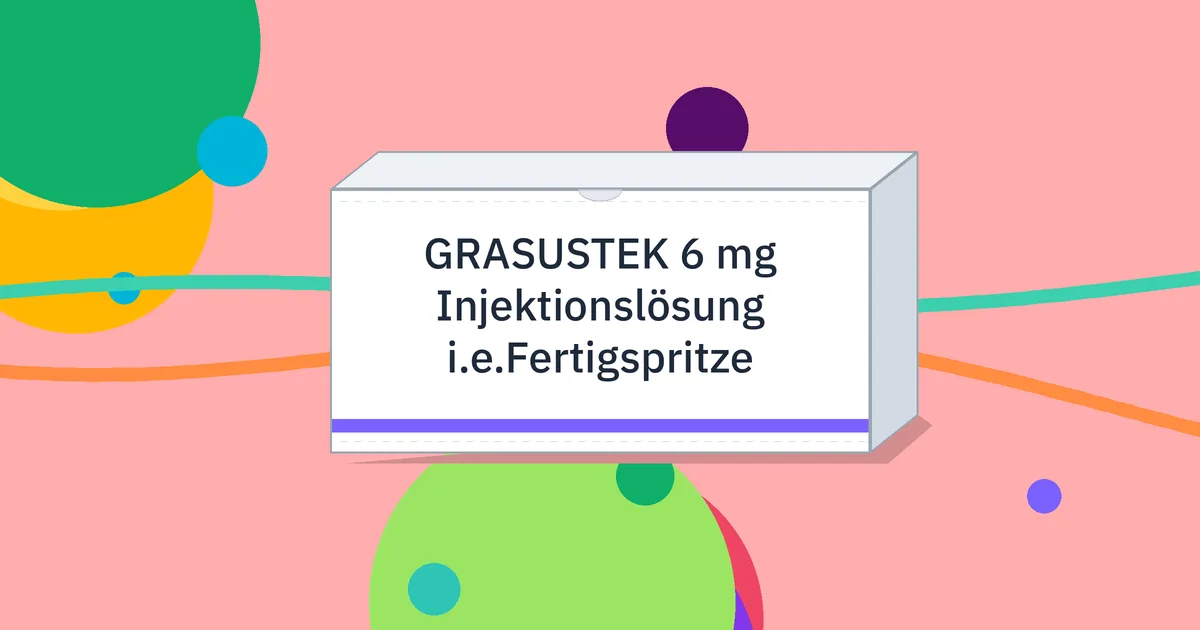 Symbolbild: Packung mit der Aufschrift GRASUSTEK 6 mg Injektionslösung i.e.Fertigspritze (PZN 15416077) – Verfügbarkeit und Bezug in Apotheken in Frankfurt am Main