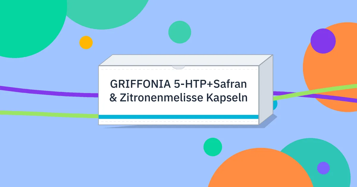 Symbolbild: Packung mit der Aufschrift GRIFFONIA 5-HTP+Safran & Zitronenmelisse Kapseln (PZN 20134665) – Verfügbarkeit und Bezug in Apotheken in Frankfurt am Main