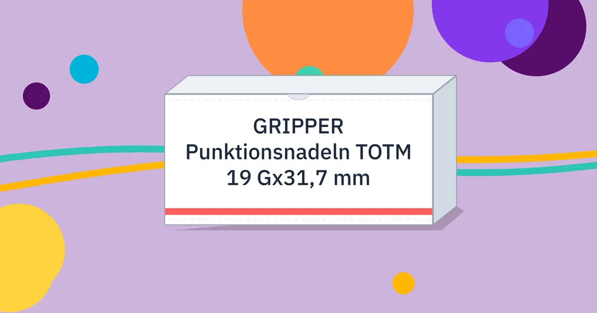 Symbolbild: Packung mit der Aufschrift GRIPPER Punktionsnadeln TOTM 19 Gx31,7 mm (PZN 00108312) – Verfügbarkeit und Bezug in Apotheken in Frankfurt am Main