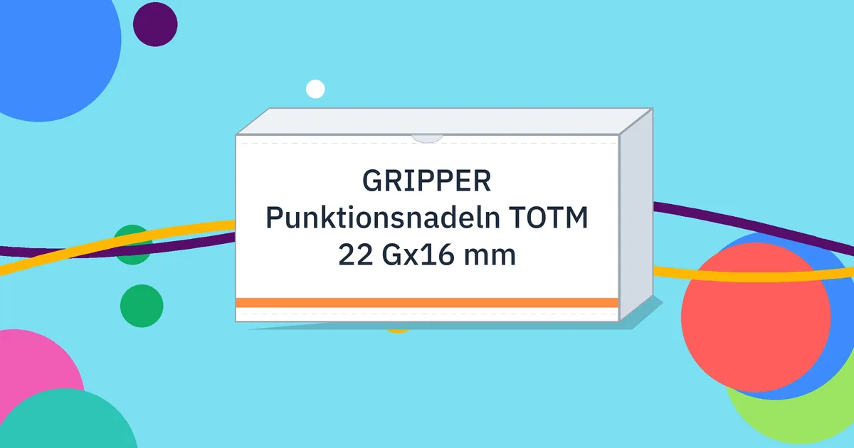 Symbolbild: Packung mit der Aufschrift GRIPPER Punktionsnadeln TOTM 22 Gx16 mm (PZN 00108364) – Verfügbarkeit und Bezug in Apotheken in Frankfurt am Main