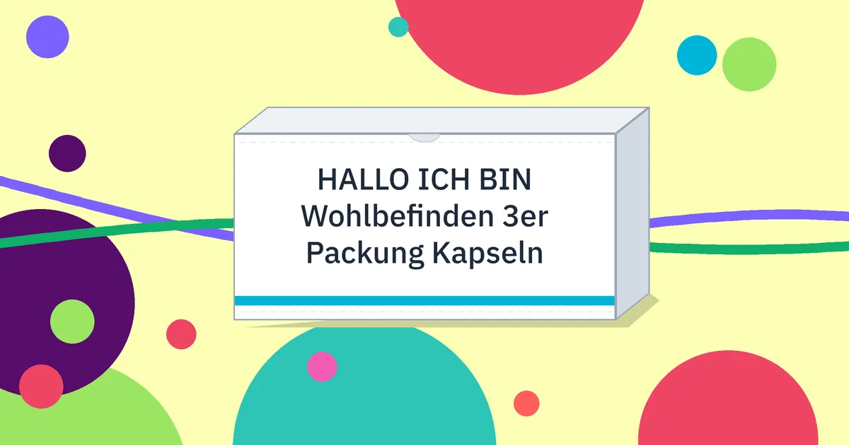 Symbolbild: Packung mit der Aufschrift HALLO ICH BIN Wohlbefinden 3er Packung Kapseln (PZN 16010839) – Verfügbarkeit und Bezug in Apotheken in Frankfurt am Main