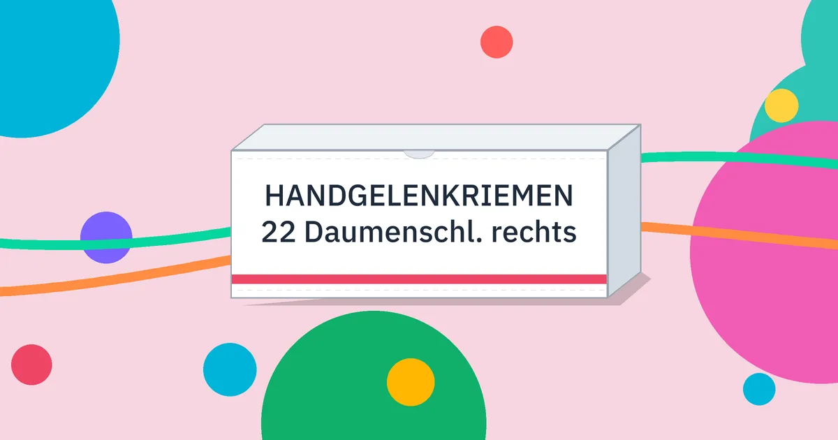 Symbolbild: Packung mit der Aufschrift HANDGELENKRIEMEN 22 Daumenschl. rechts (PZN 02387960) – Verfügbarkeit und Bezug in Apotheken in Frankfurt am Main