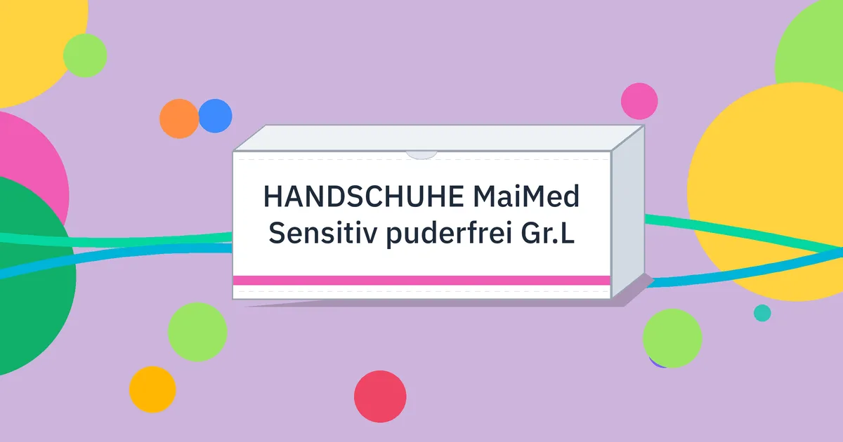 Symbolbild: Packung mit der Aufschrift HANDSCHUHE MaiMed Sensitiv puderfrei Gr.L (PZN 01578451) – Verfügbarkeit und Bezug in Apotheken in Frankfurt am Main