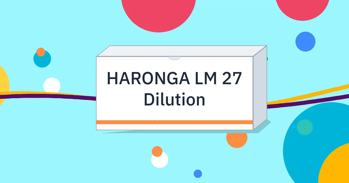 Symbolbild: Packung mit der Aufschrift HARONGA LM 27 Dilution (PZN 13550446) – Verfügbarkeit und Bezug in Apotheken in Frankfurt am Main